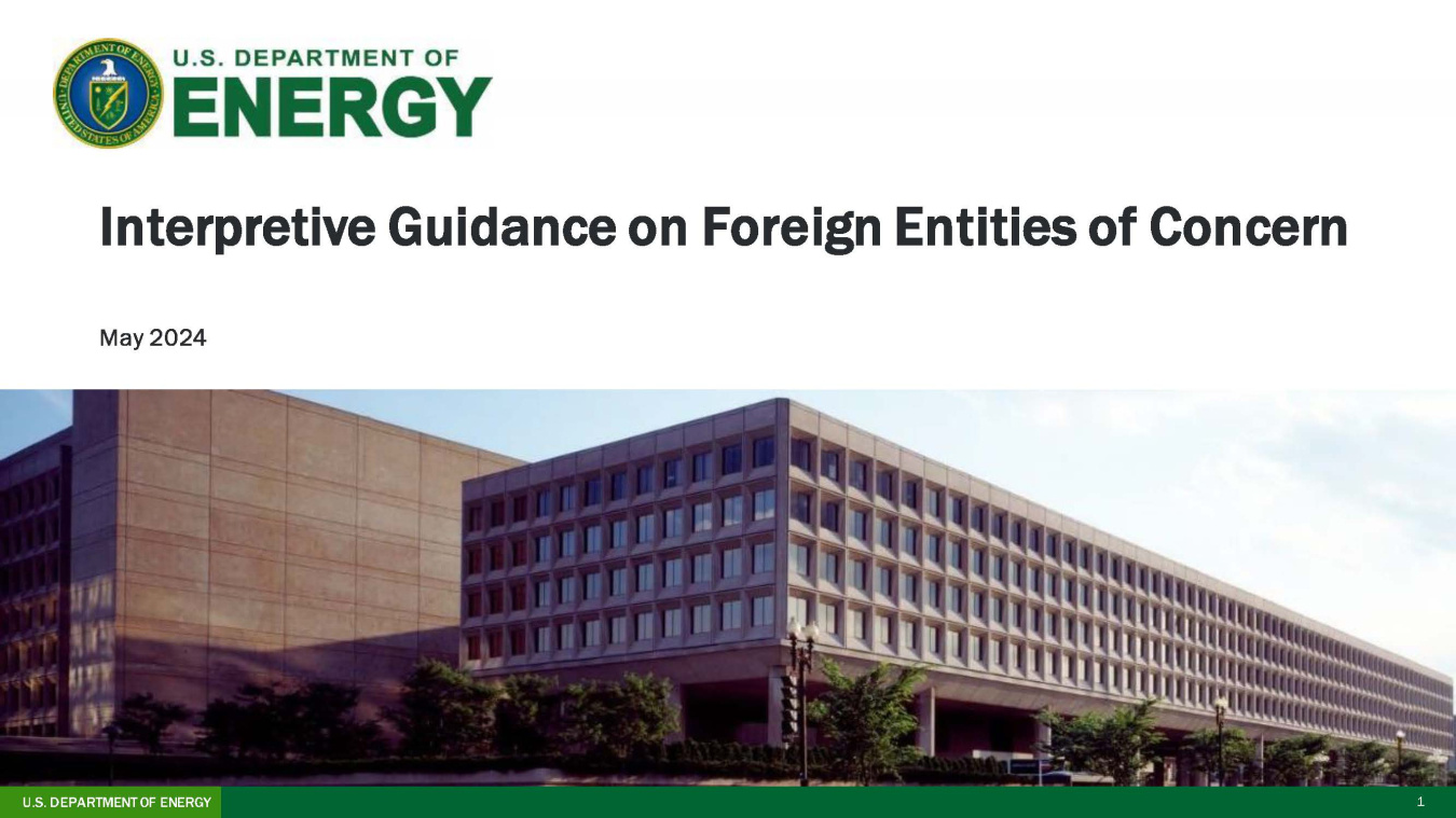 Foreign Entity of Concern Interpretive Guidance | Department of Energy